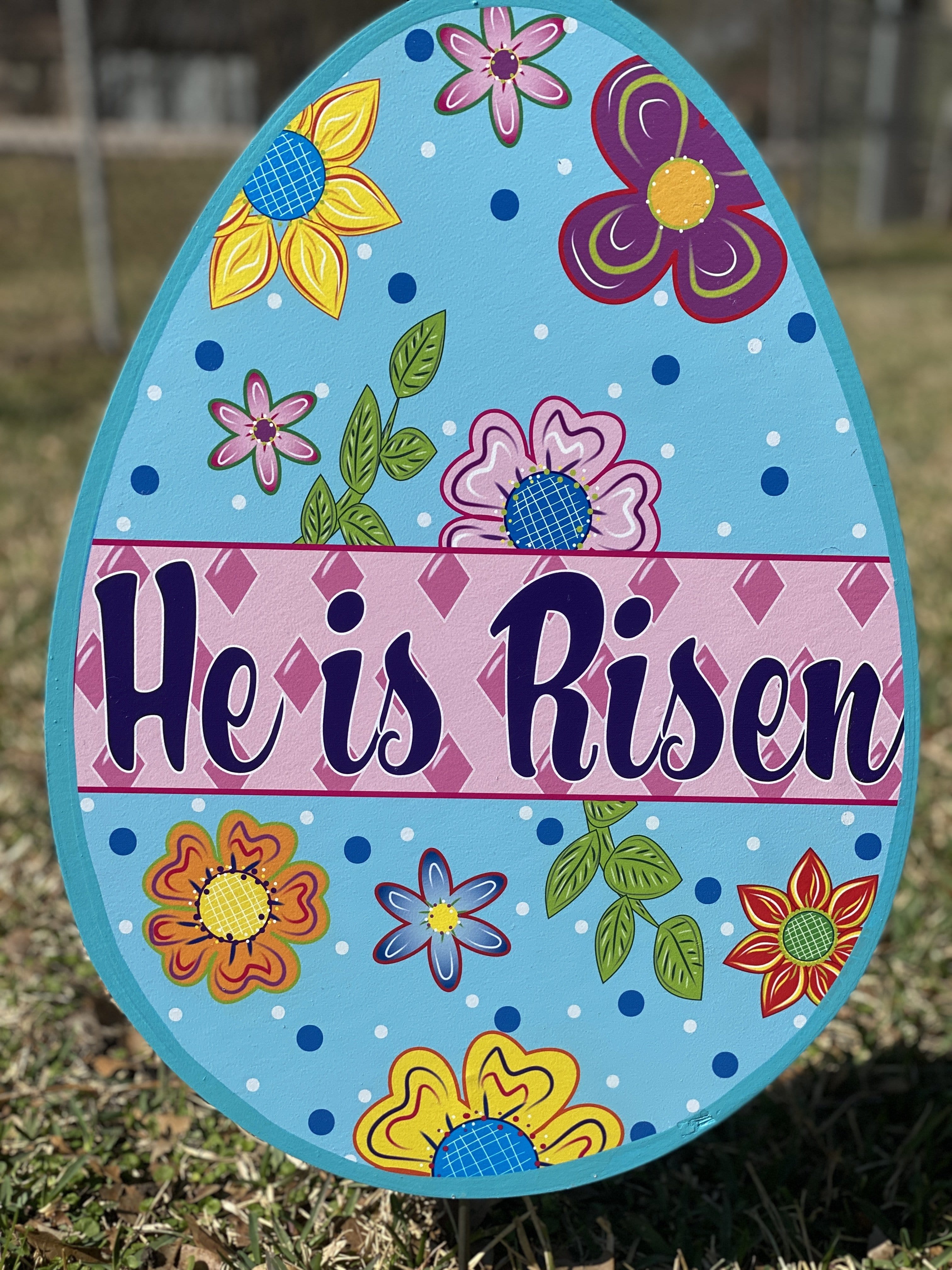 Blue He is Risen Easter Egg – Yard Art Decor and More LLC