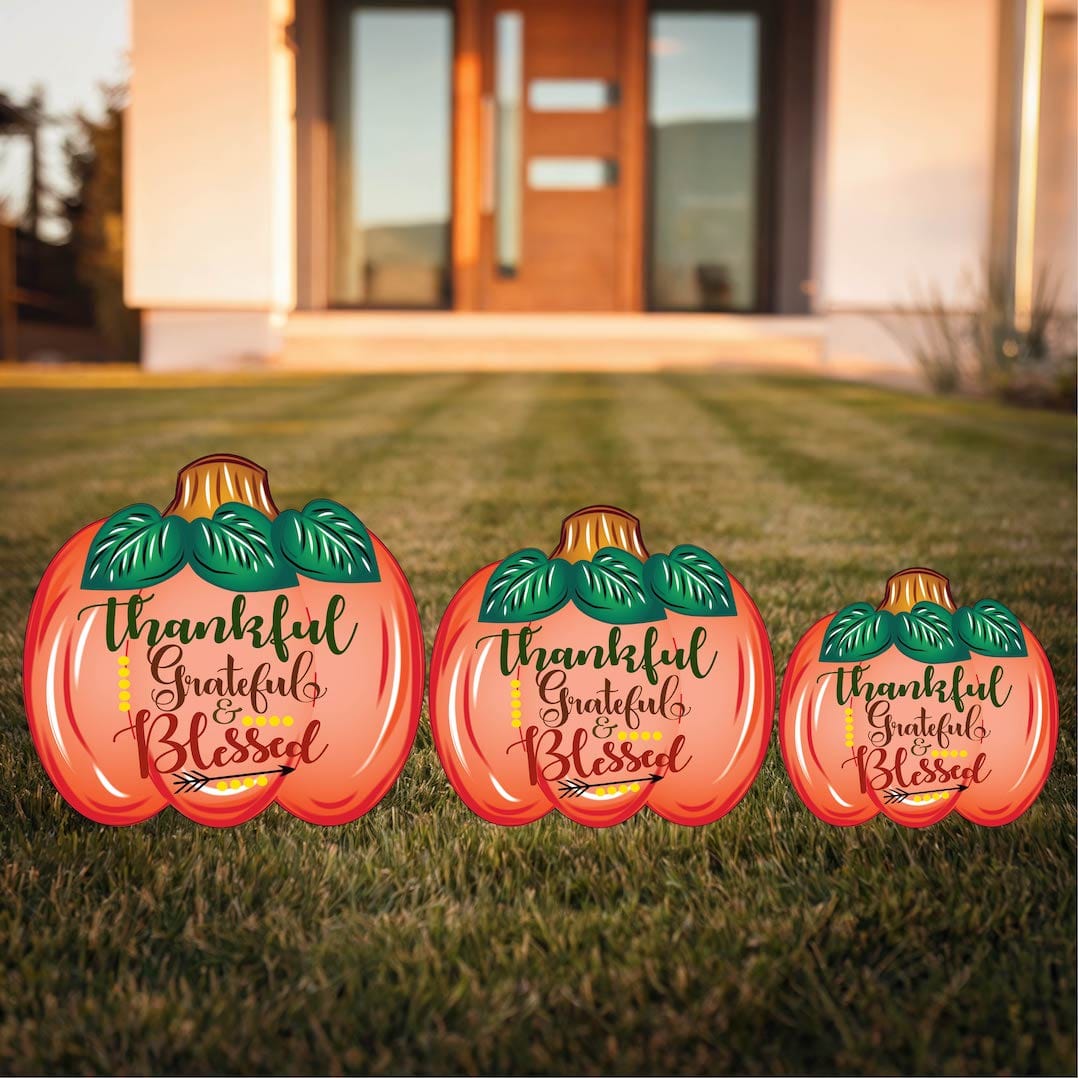 Small Thankful Grateful Blessed Pumpkin Thanksgiving Yard Decor – Yard ...