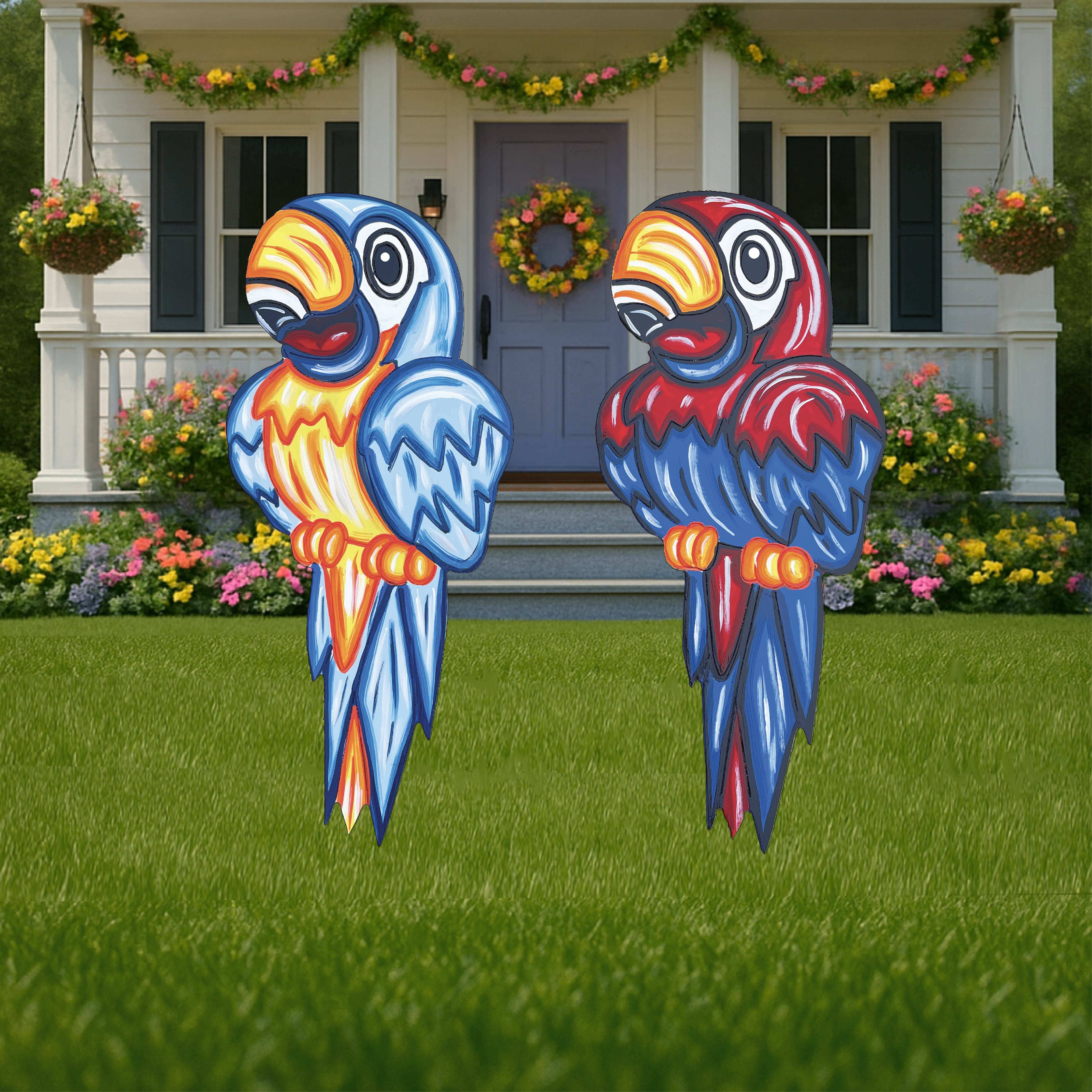 Blue or Blue and Red Perched Parrot Yard Sign Outdoor Decoration – Yard ...