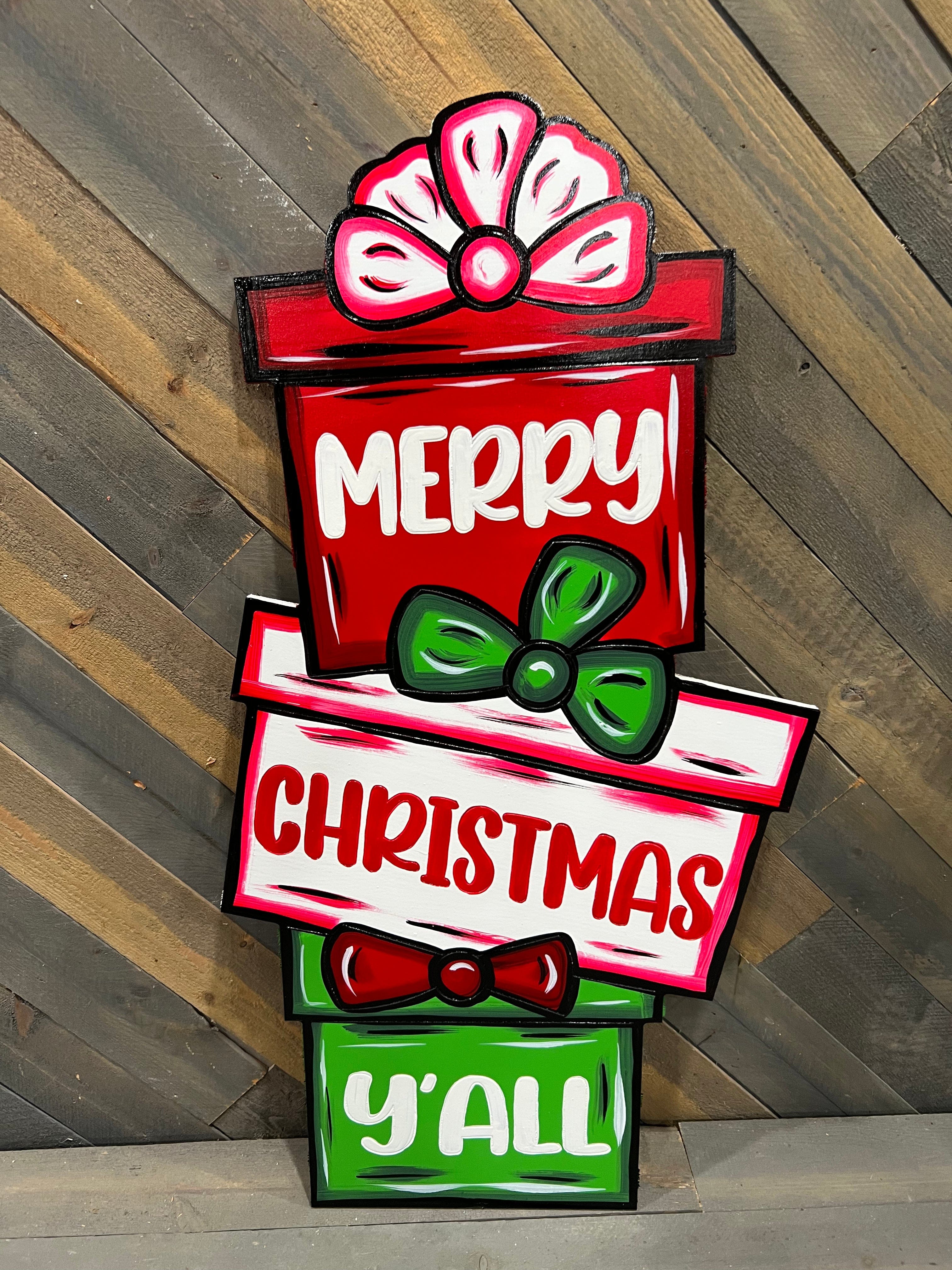 Merry Christmas Y'all Stacked Present DIY Blank – Yard Art Decor and More