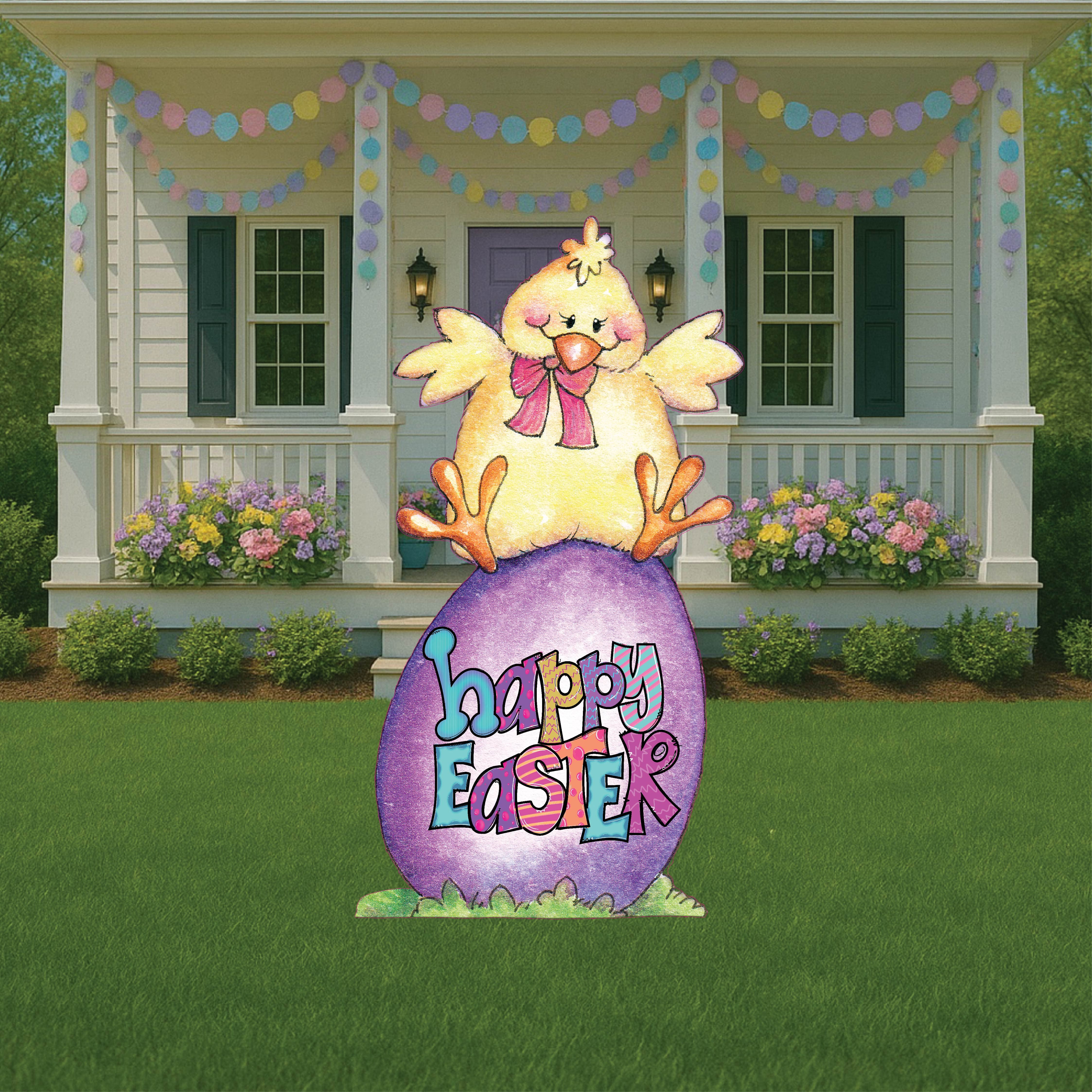 Chick Sits On A Happy Easter Egg Sign Outdoor Decoration – Yard Art ...