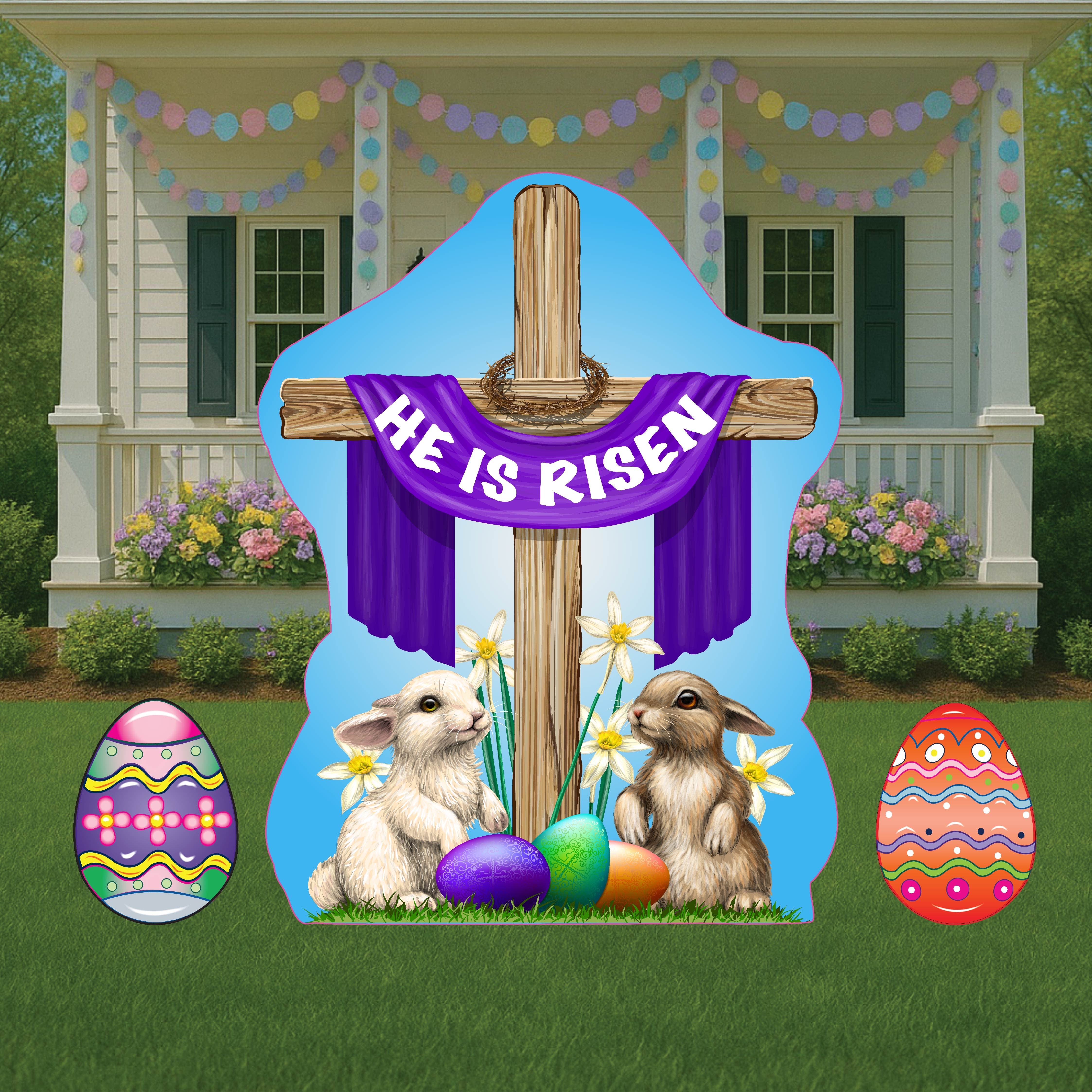 Easter Yard Art Sign with Cross and Bunnies – Yard Art Decor and More
