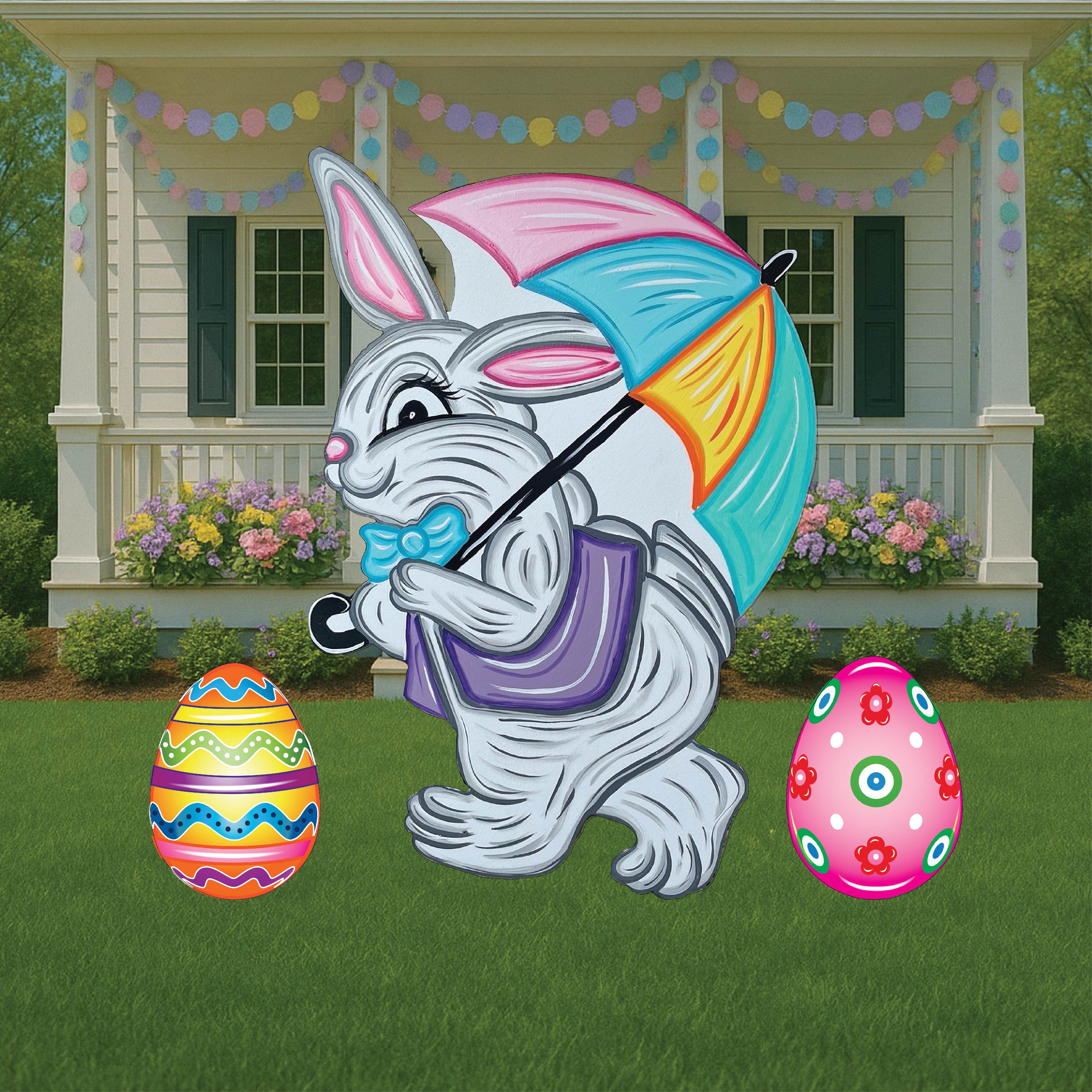 Happy Walking Easter Umbrella Bunny Outdoor Decoration – Yard Art Decor ...