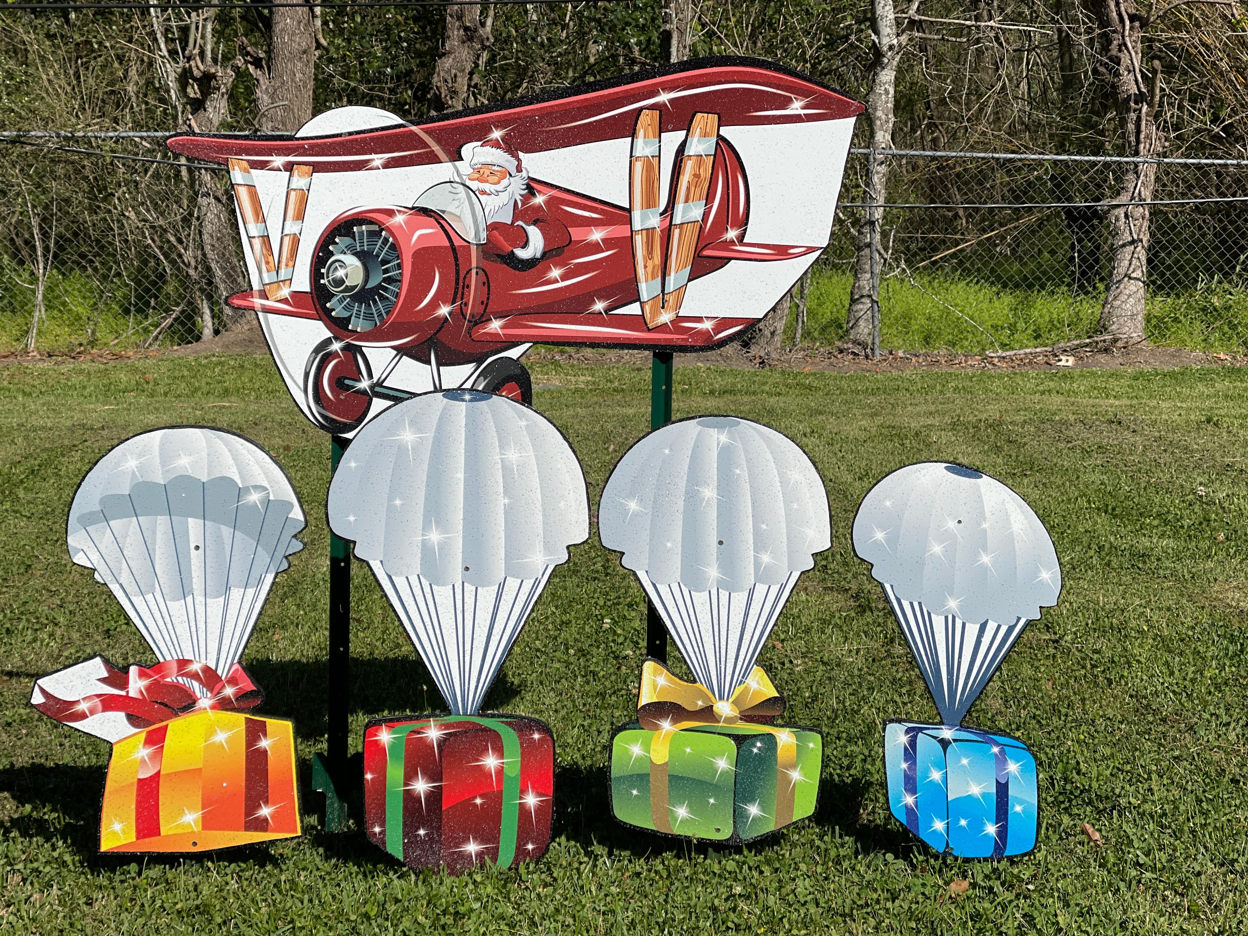 Santa in Air Plane with parachute presents Christmas Holiday Decor ...