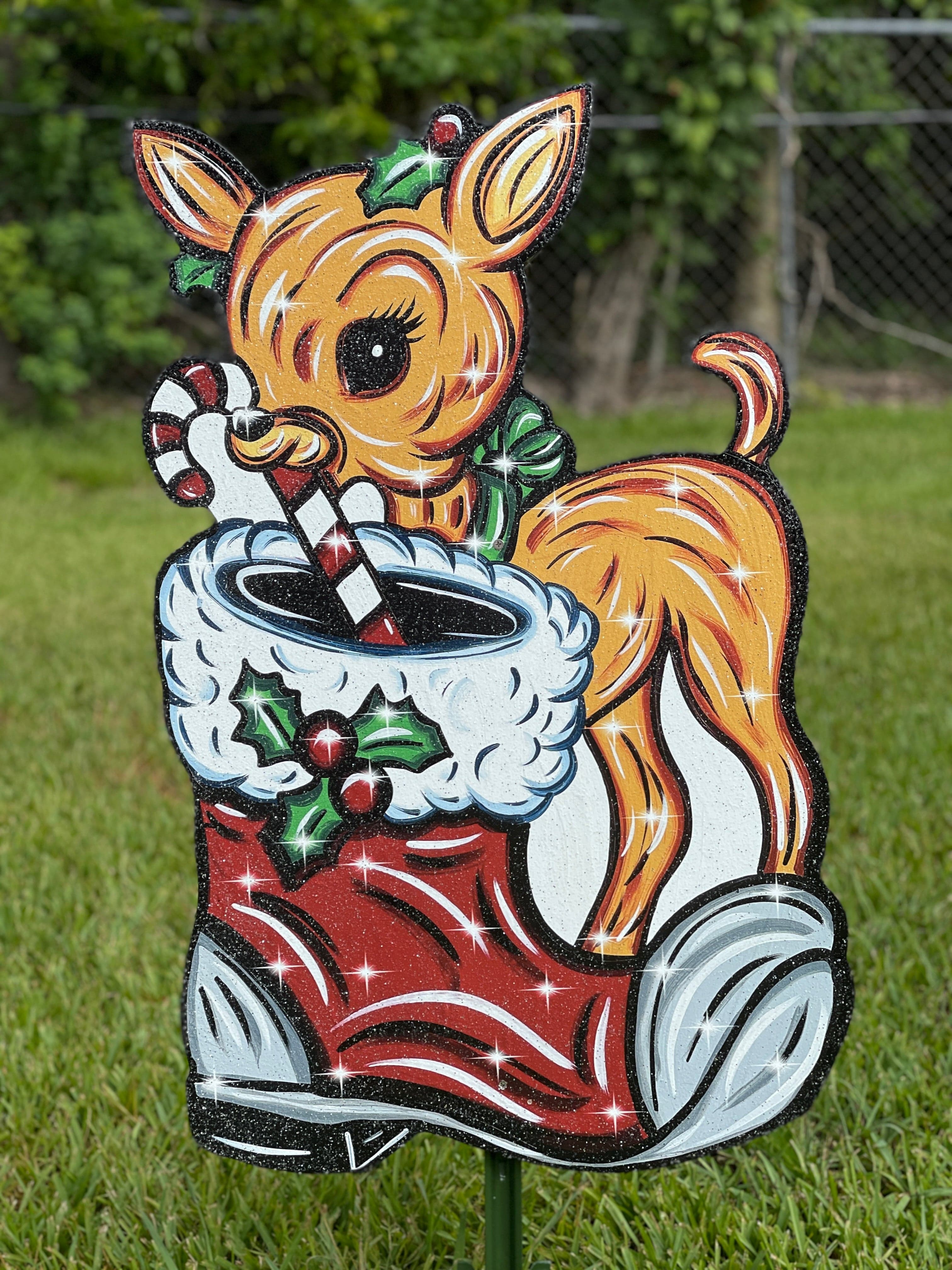 Rudolph Reindeer with north pole sign Christmas Yard Decor – Yard Art ...