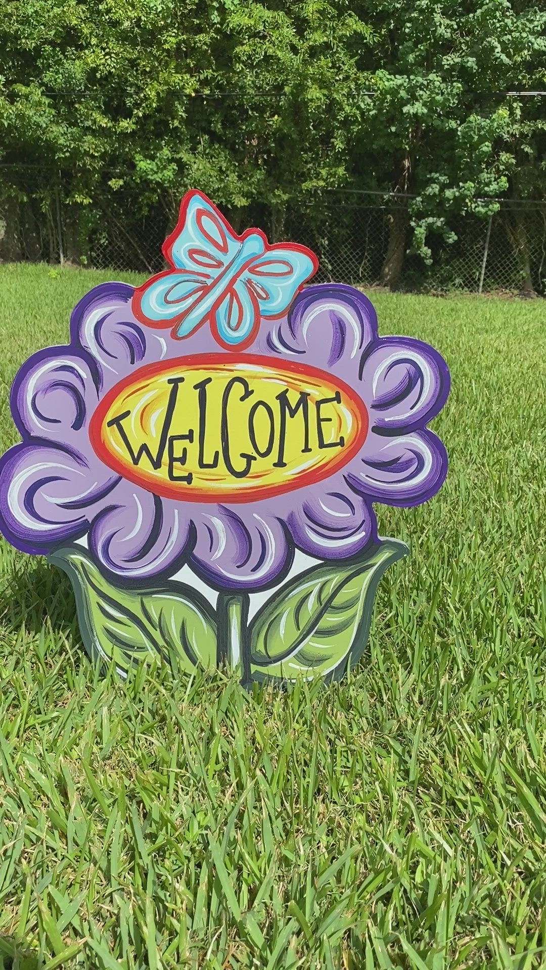Flower with Welcome Sign Yard Decoration – Yard Art Decor and More LLC