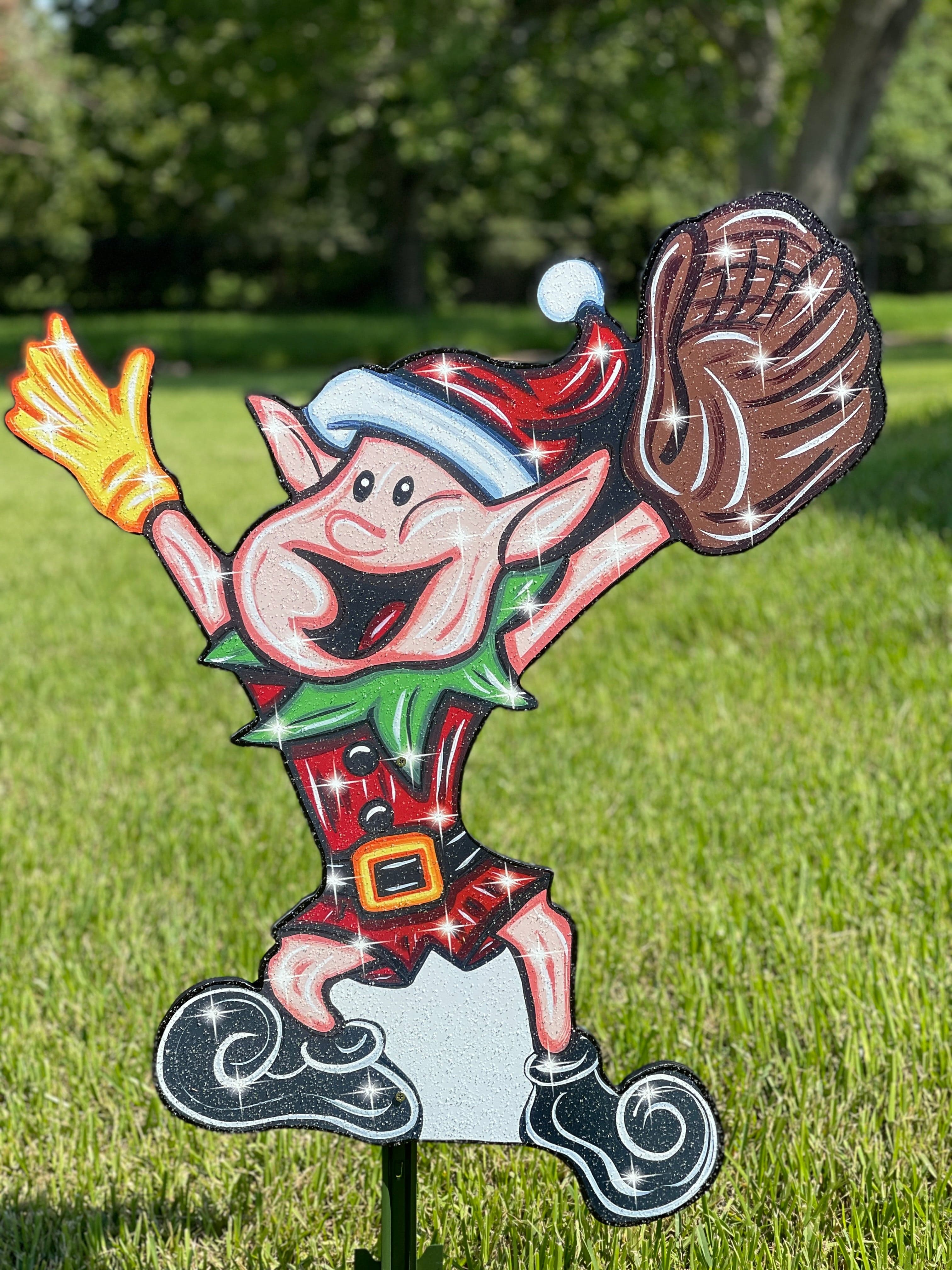 Christmas Baseball Christmas Elf Playing Baseball with Santa – Yard Art ...