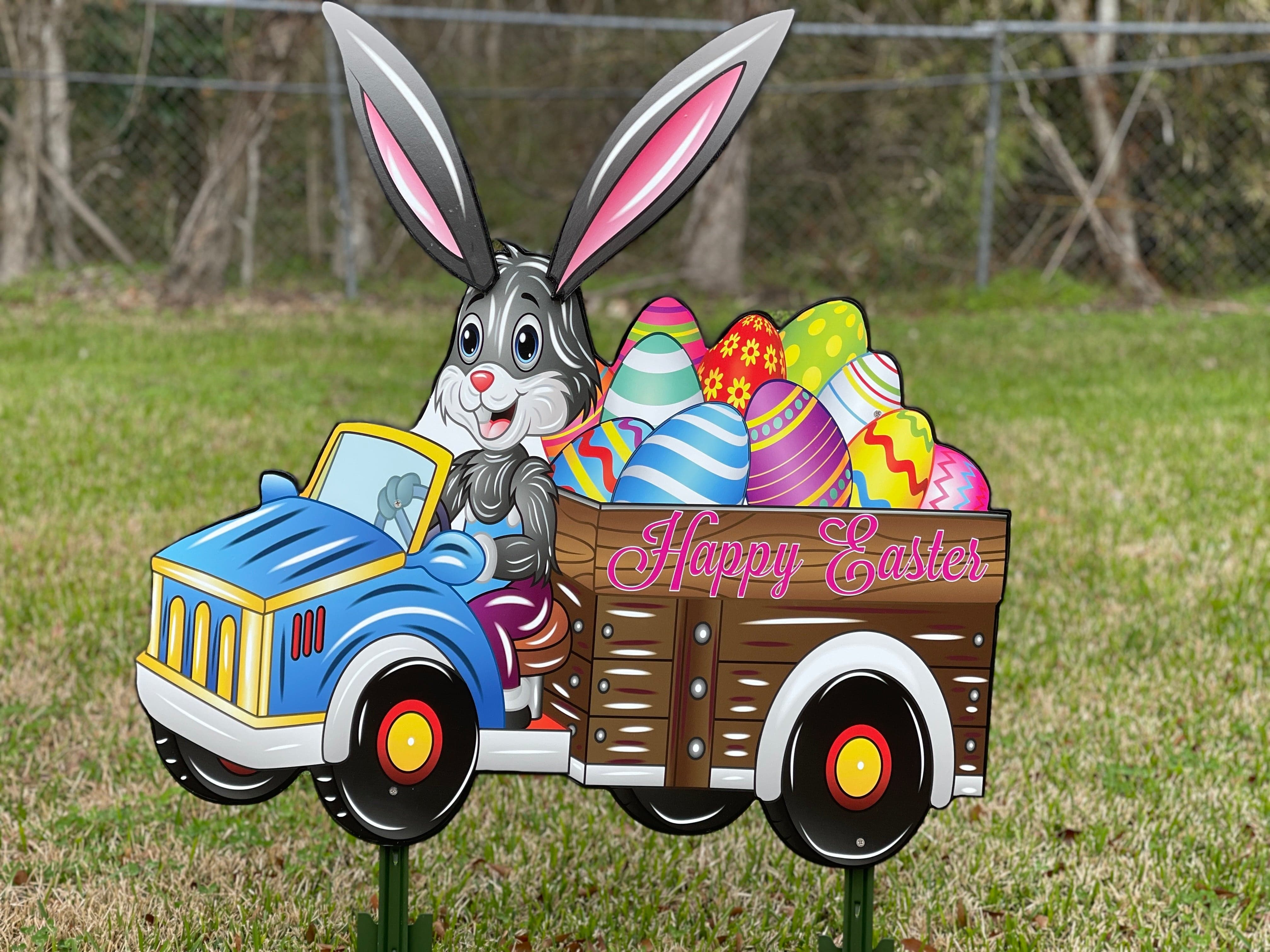 Bunny drives Cart Easter Yard Art – Yard Art Decor and More LLC