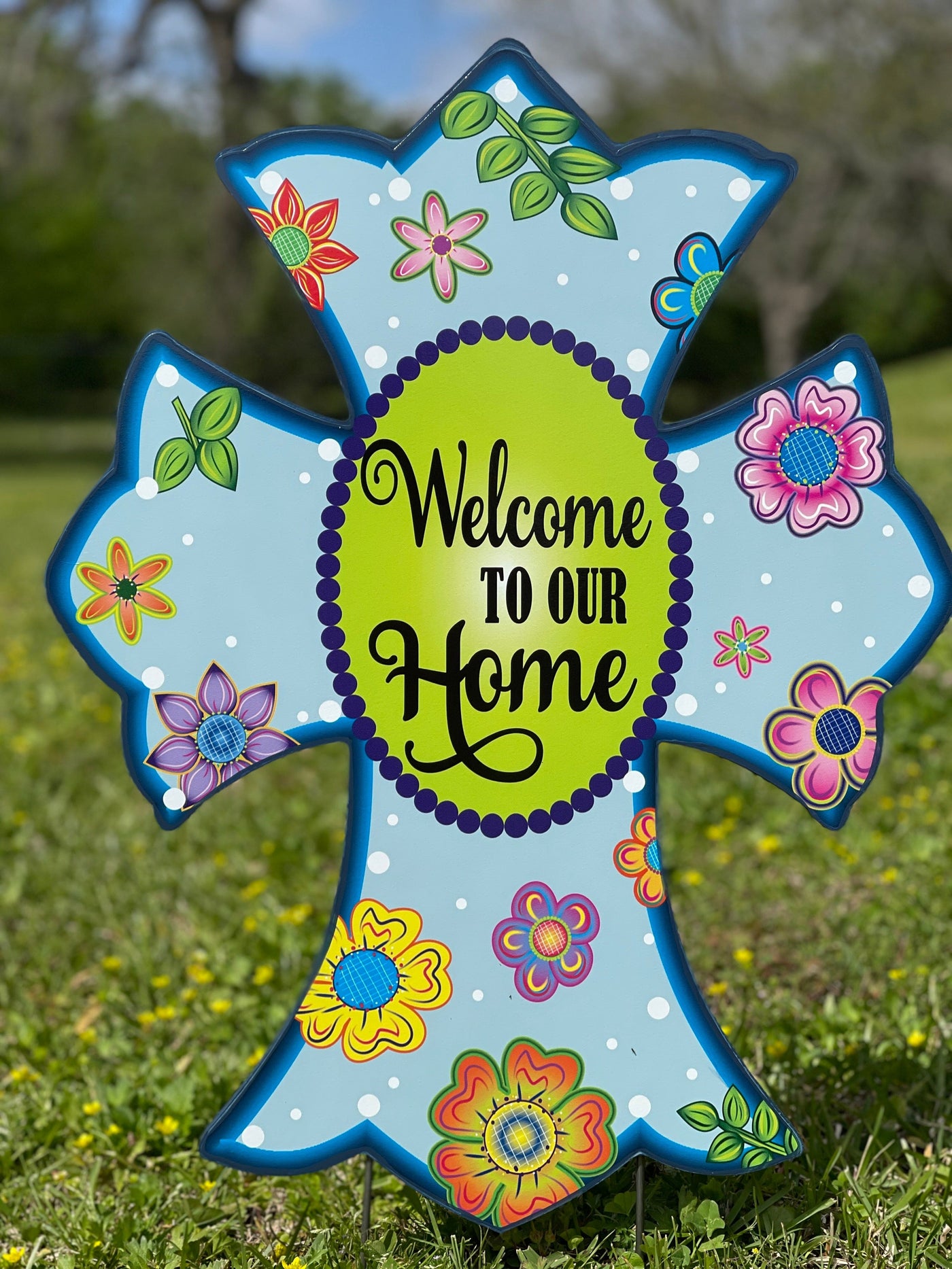 Blue Welcome to Our Home Cross – Yard Art Decor and More LLC