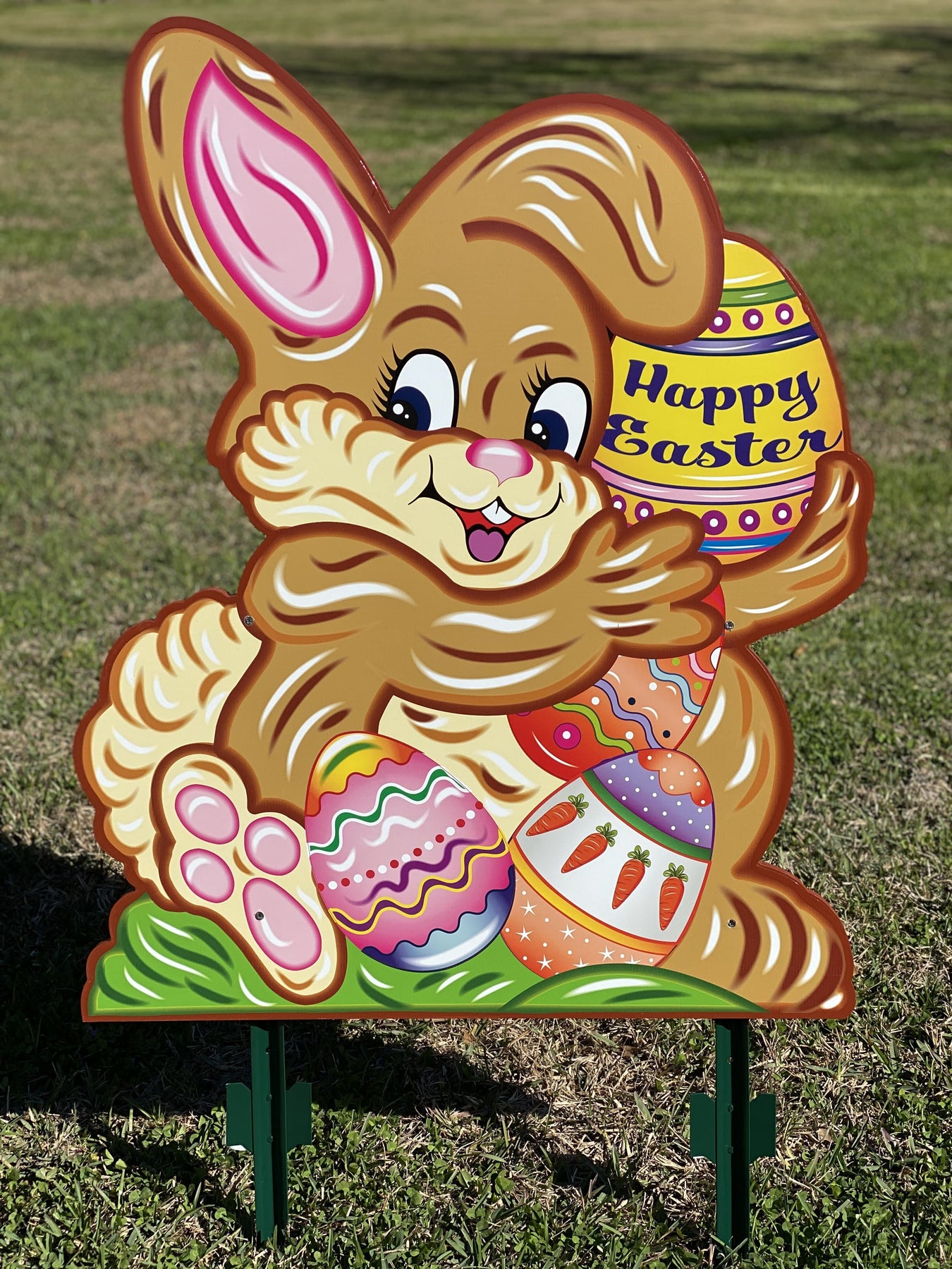 Brown Bunny with 4 Eggs and Happy Easter Egg – Yard Art Decor and More LLC