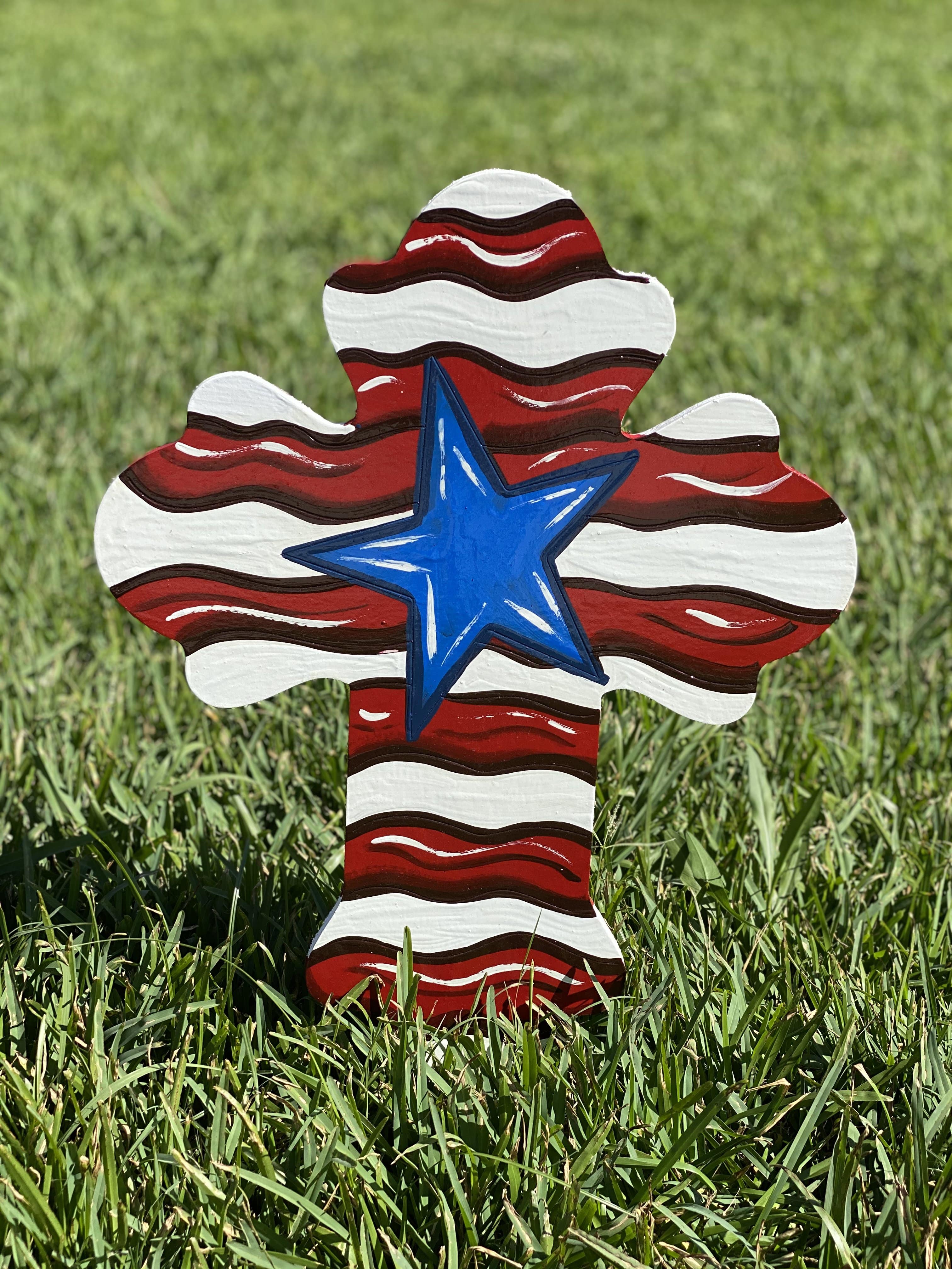Patriotic Cross with Star & Stripes DIY Blank | American Yard Art ...