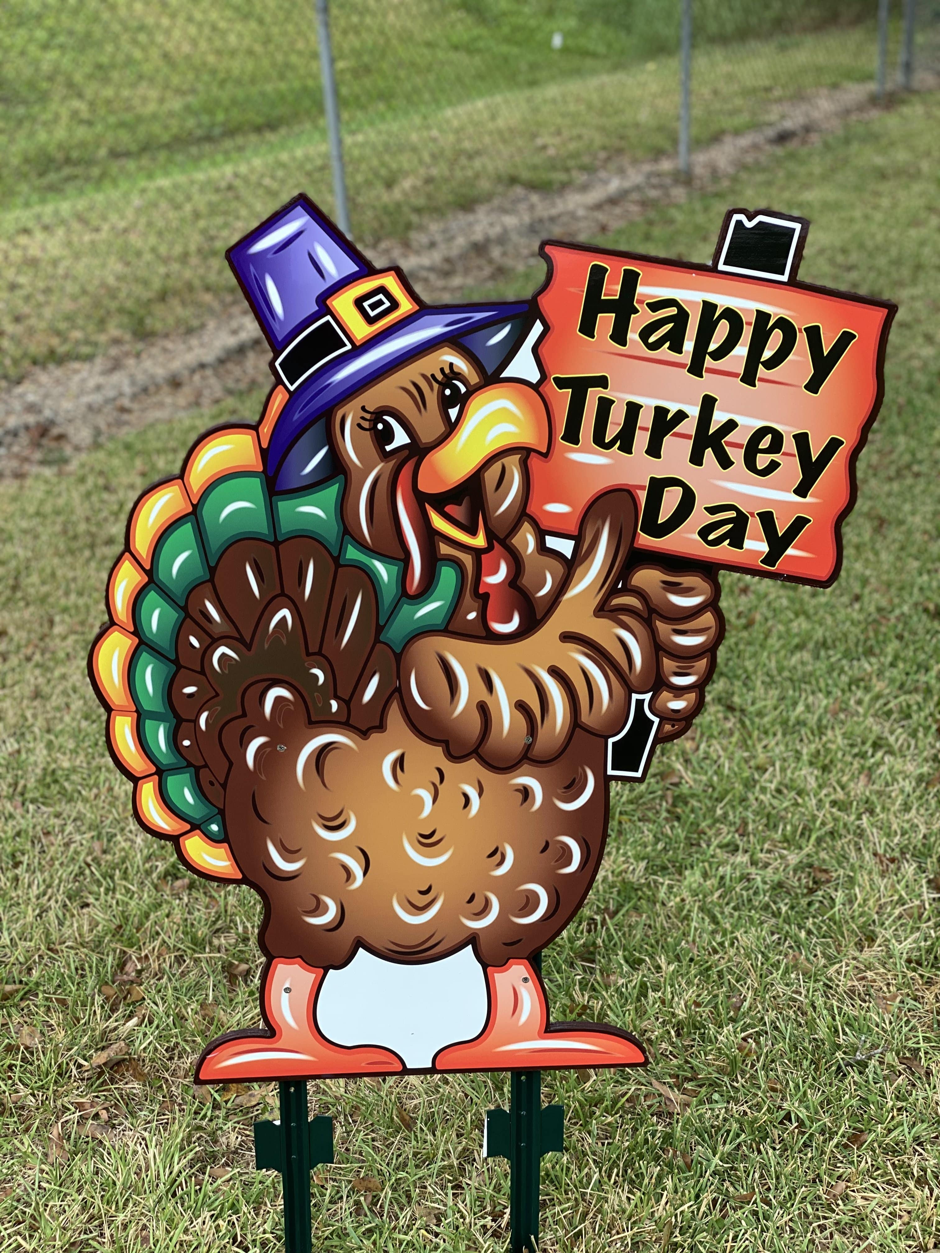 Turkey with Happy Turkey Day Sign Outdoor Fall Decor – Yard Art Decor ...