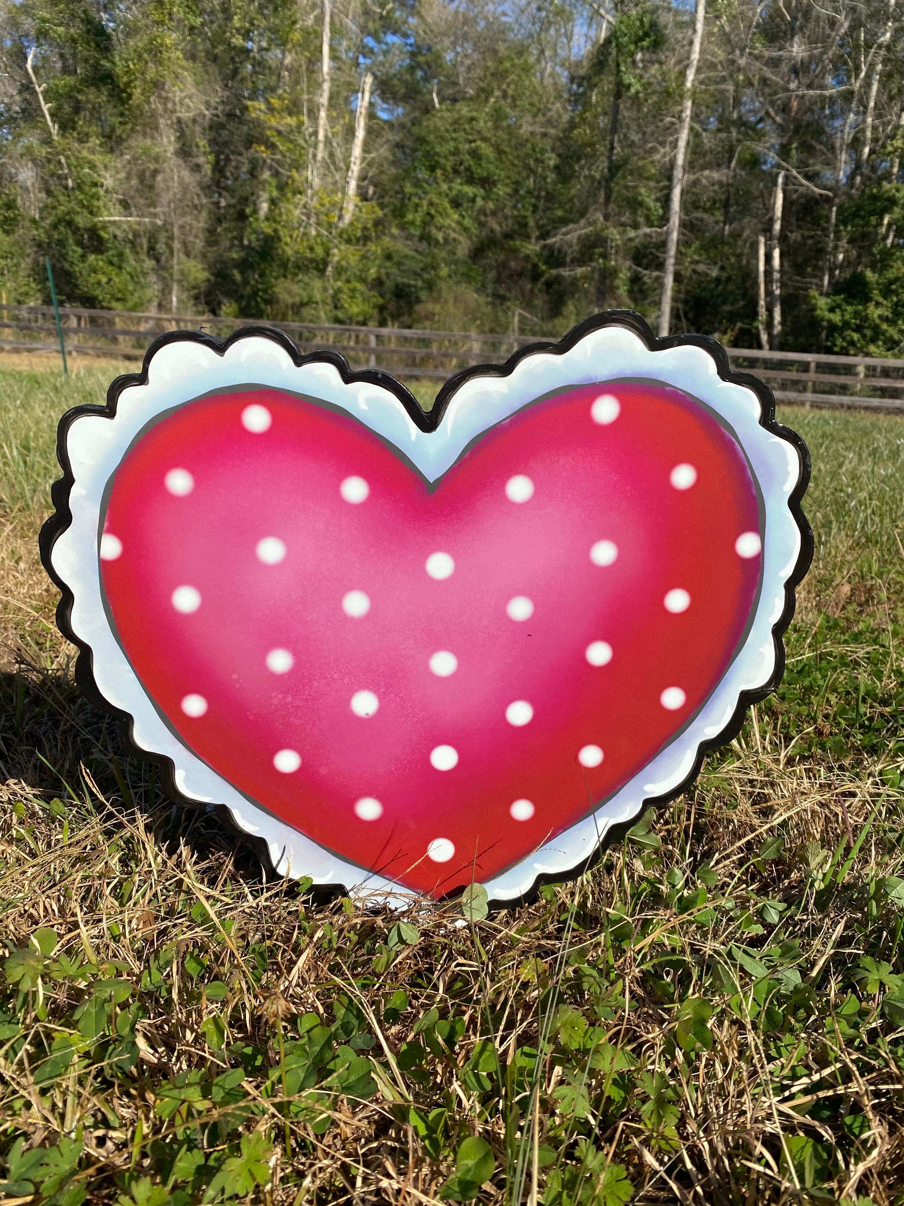 Polka Dot Valentines Heart With Lace Yard Sign Outdoor Decoration ...