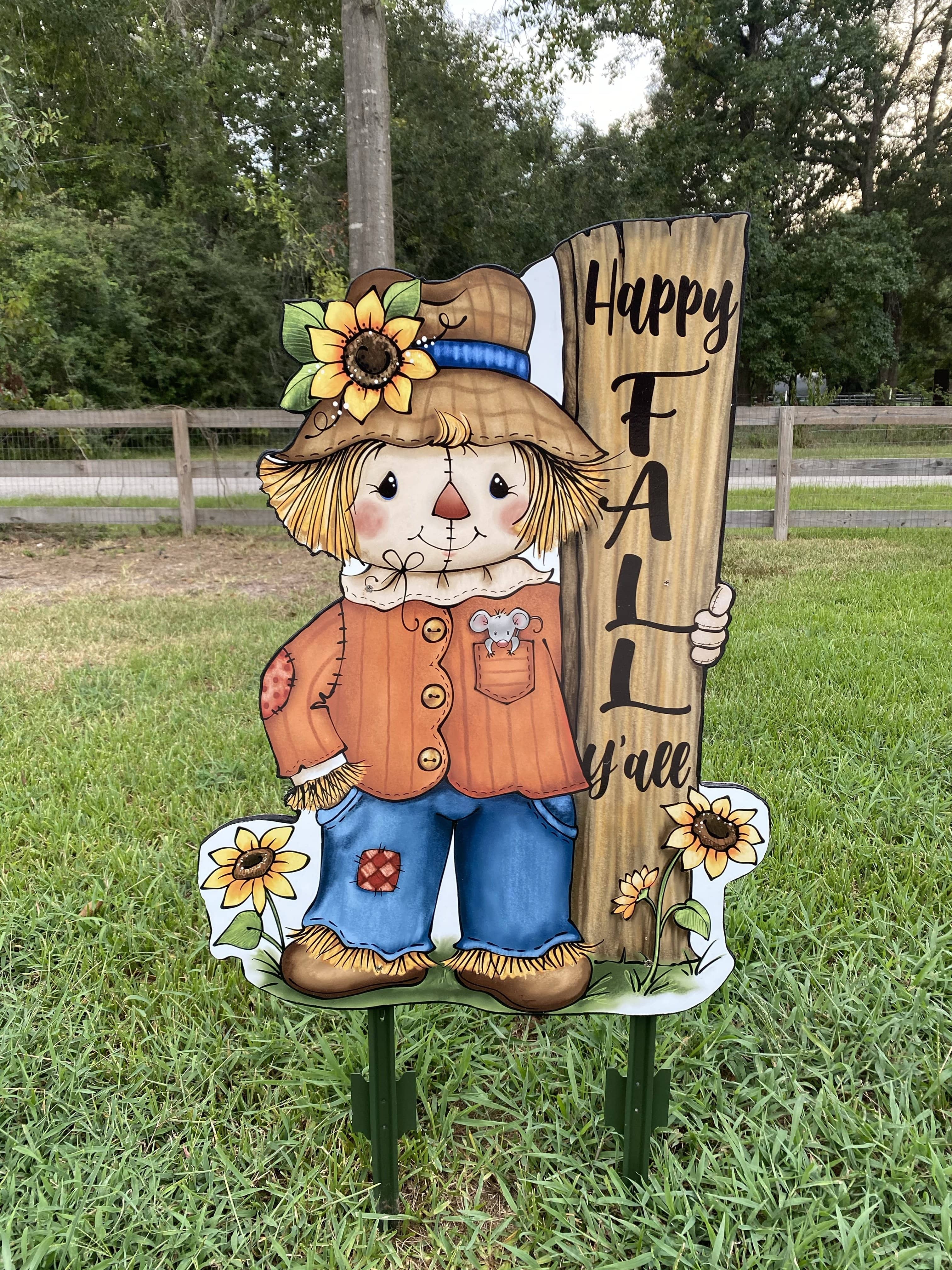 Scarecrow Hugs Wood Sign Fall Yard Art – Yard Art Decor and More LLC